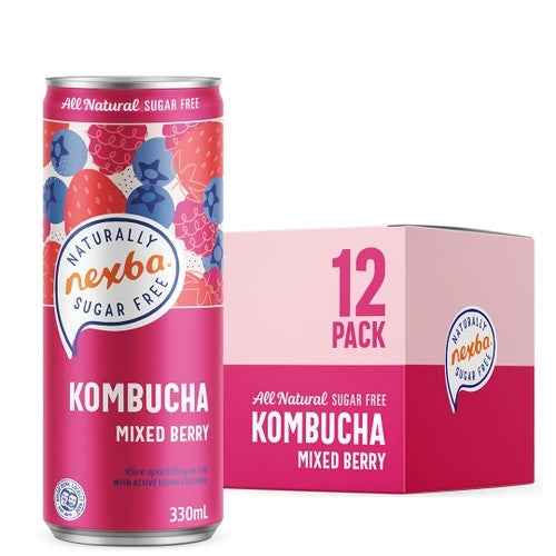 NEXBA MIXED BERRY KOMBUCHA CAN 330ml x 12 – Coast & Moor Coffee Collective